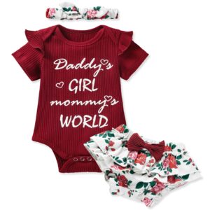 newborn baby girl clothes summer infant tops toddler short sleeve floral ruffle romper + pants + headband baby girl outfits