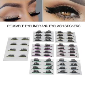 28 Pairs of False Eyelashes, 7 colors Reusable Eyelash Stickers Makeup Sticker Waterproof Eye Line Strip Stickers for Women Halloween Masquerade Carnival