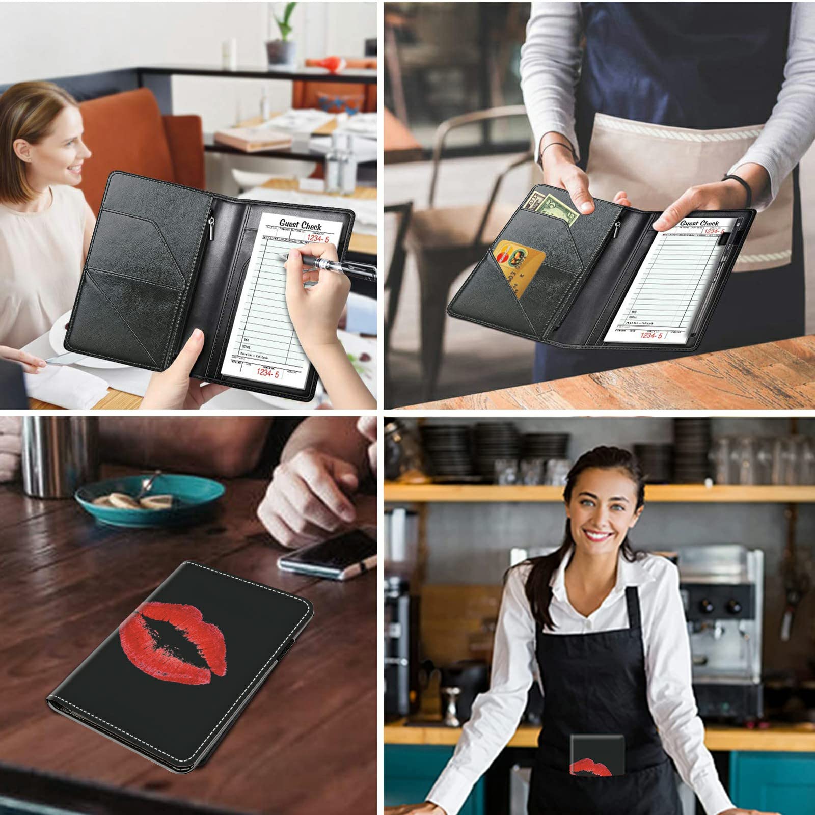 Custom Personalized Photo Picture & Text Server Books for Waiter, Cute Leather Server Pads with Zipper Pocket, Add Pictures Text Logo or Art Design and Make Your Own Customized Waitstaff Organizer