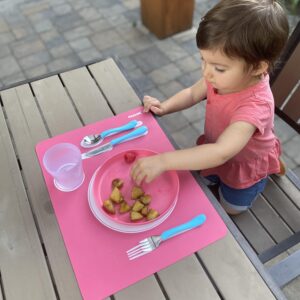 Playscape Kids Table Setting 2-Pack Placemats Montessori Style, Non-Slip Silicone (Pink)