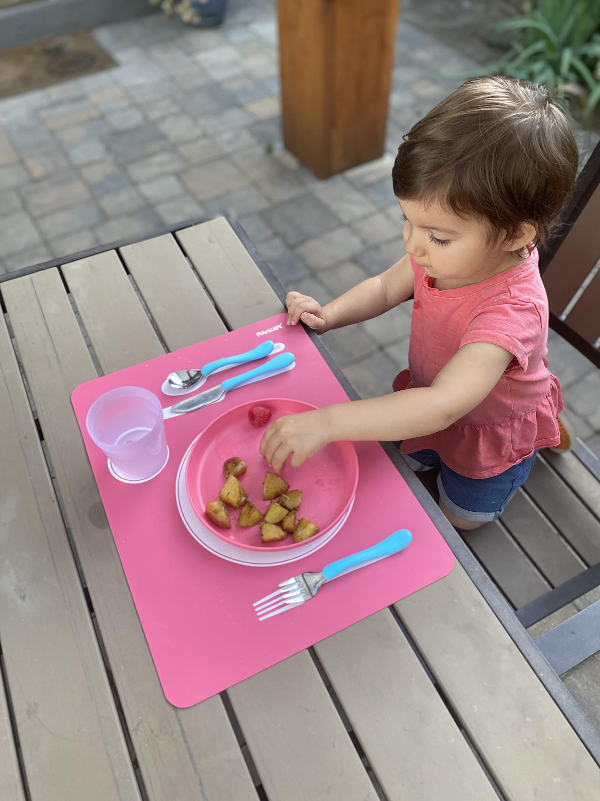 Playscape Kids Table Setting 2-Pack Placemats Montessori Style, Non-Slip Silicone (Pink)