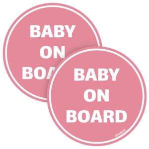 geekbear baby on board car sticker - colorful, reflective, weather-resistant - circular 4.7 x 4.7 in (light pink - 2 pack)