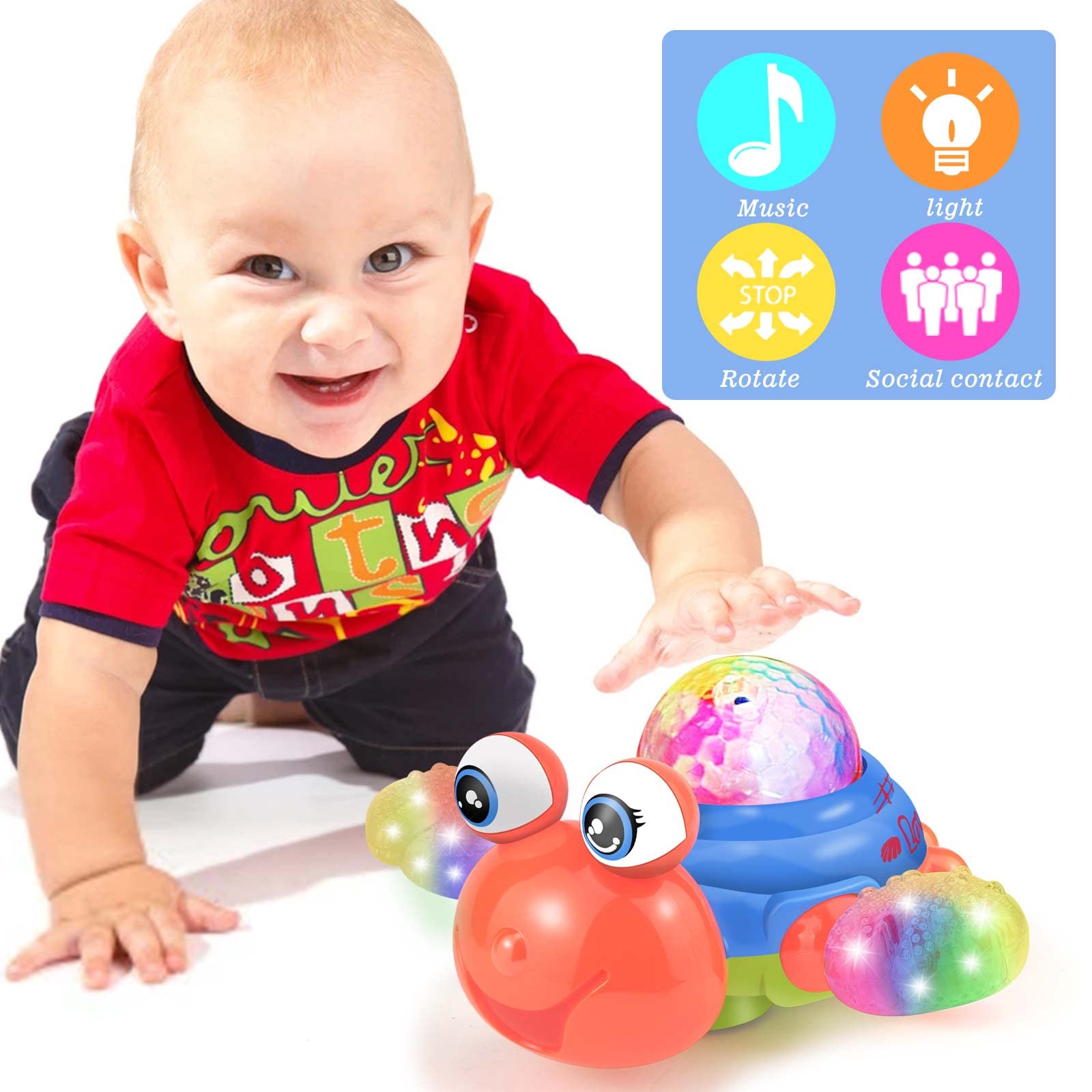 Hymaz Crawling Toys Crab & Turtle & Fish, Baby Toys for Toddlers, Infant Interactive Walking Dancing Animal Toys with Music Sounds & Lights- Learning Educational Montessori Infant Toys(Tortoise)