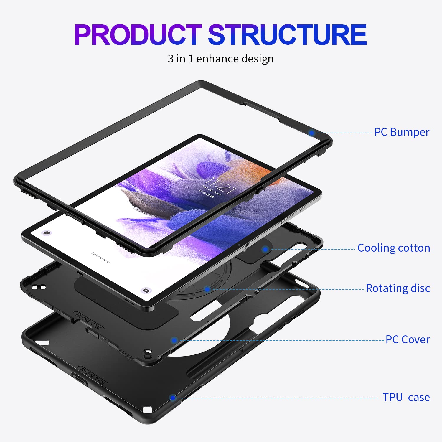 Case for Samsung Galaxy Tab S7 FE 2021/S8 Plus 2022 : Military Grade TPU Shockproof Heavy Duty Protective Cover for Tab S7 Plus 12.4 Inch with S-Pen Holder &Rotating Kickstand &Handle &Shoulder Strap