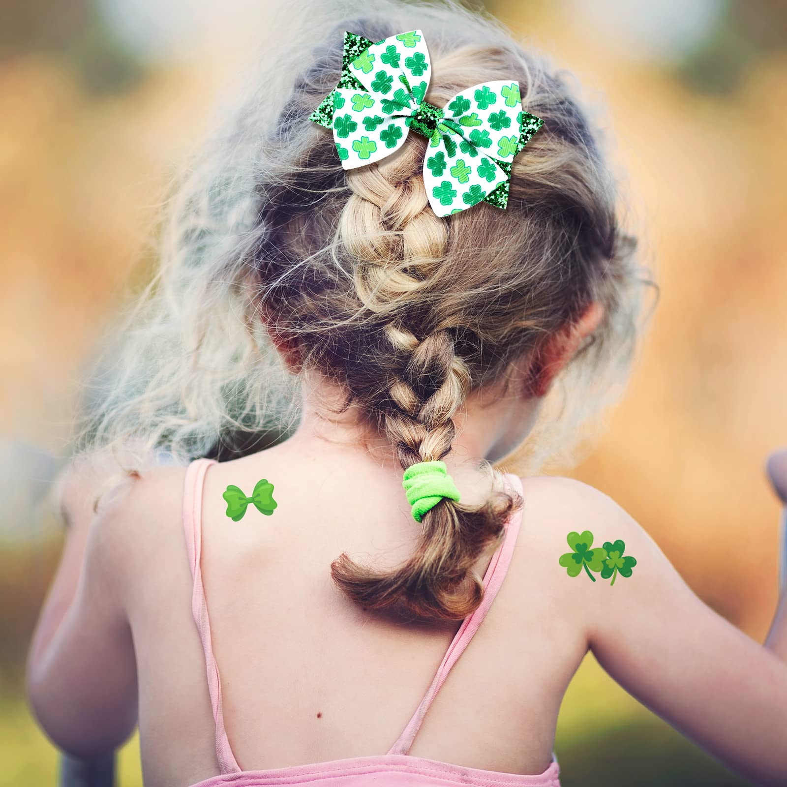 St Patricks Day Hair Bow 3" Girls Glitter Sequin Shamrock Bow Decor Clips Irish Green Grosgrain Ribbon Alligator Barrettes Handmade St Patty Cheer Accessories for Women Toddler Teens Kids Kit