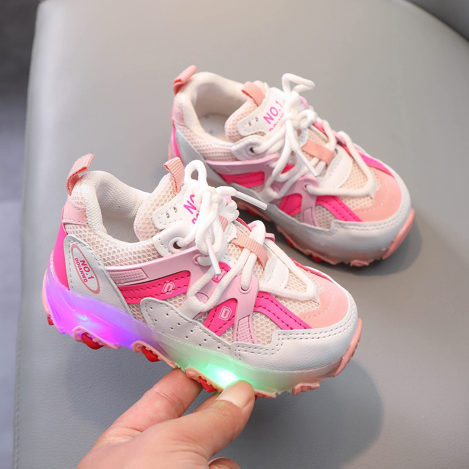 EnJoCho Toddler Girls Light Up Shoes Sneakers 1-7Years Baby Boys Letter Led Light Luminous Running Sport Boots Shoes (Pink-02#A, 18-24Months)