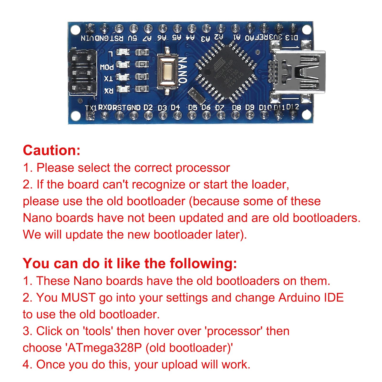 AITIAO 4Pcs for Nano V3.0 ATmega328P Module CH340G 5V 16M Mini USB Micro Controller Development Board with PIN Headers(Without USB Cable)