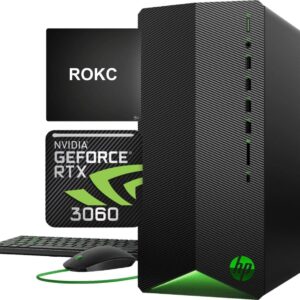 [Geforce RTX 3060] 2022 HP Pavilion Gaming Desktop PC, 16GB RAM, 512GB SSD+2TB HDD, Intel i5-10400F, Wired Mouse & Keyboard, Bluetooth, Wi-Fi, USB Type-C, Display Port, HDMI, Windows 11, Mouse Pad