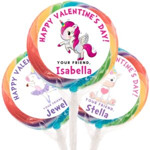 personalized unicorn valentine's day stickers for kids 20-count, 2 inch, custom classroom valentines favor for girls, happy valentine's day labels