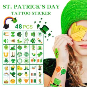 48pcs St Patricks Day Glitter Styles Temporary Tattoos,Clover Gold Coin Luck Hat Expression Tattoos Sticker St Patrick's Day Kiss Me I'm Irish Party | Holiday Party Accessories Arts and Crafts,8 sheet