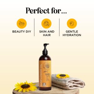 Sunflower Oil for Hair Skin and Nails - Aromatherapy Carrier Oil for Essential Oils Mixing and Hair Oil - Body Oil Cleanser for Face Anti Aging Skin Care and Moisturizing Body Oil for Dry Skin 16oz