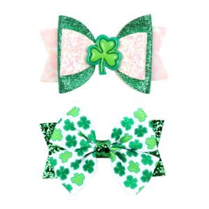 st patricks day hair bow 3" girls glitter sequin shamrock bow decor clips irish green grosgrain ribbon alligator barrettes handmade st patty cheer accessories for women toddler teens kids kit