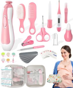 30 in 1 baby healthcare and grooming kit, portable baby electric nail trimmer set, newborn nursery care kit baby essentials with baby healthcare kit, medicine dispenser, haircut tools, etc (pink)