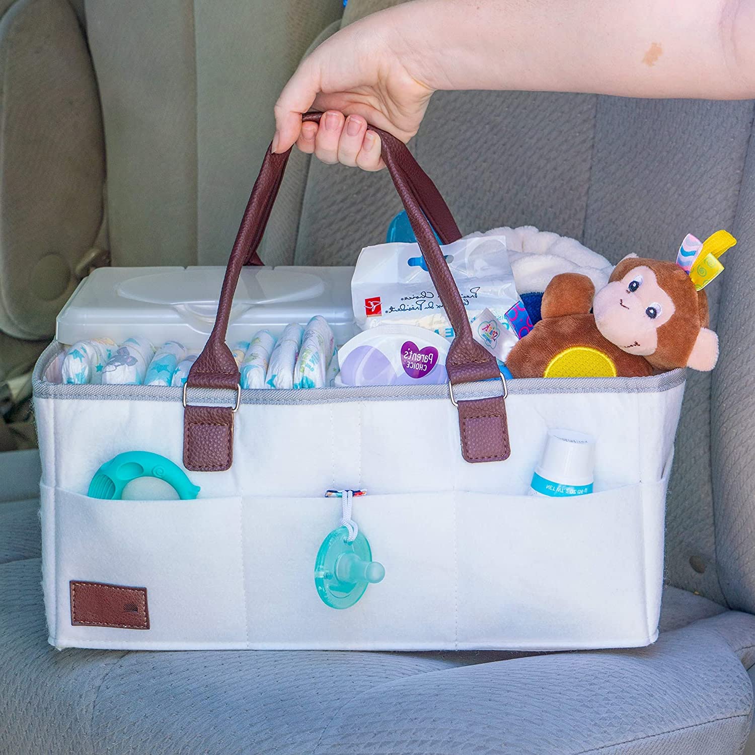 Portable Baby Diaper Toy Caddy Organizer Bin for Nursery Essentials, Car, or On the Go with Handles