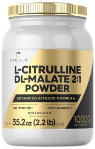 carlyle l citrulline malate powder | 3000mg | 2:1 | unflavored | 1 kg container | vegetarian, non-gmo, gluten free