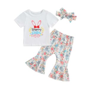 kids baby girls easter outfits carrot print ruffle short sleeve t-shirt tops with flared pants 2pc clothes set (1#light orange, 4-5t)