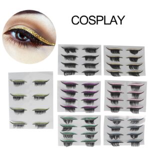 28 Pairs of False Eyelashes, 7 colors Reusable Eyelash Stickers Makeup Sticker Waterproof Eye Line Strip Stickers for Women Halloween Masquerade Carnival