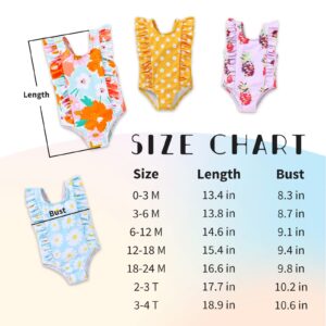 Newborn Baby Girl Ruffle Swimsuit Infant Toddler One Piece Floral Bikini Beach Bathing Swimwear Set (6-12 Months, Yellow White)