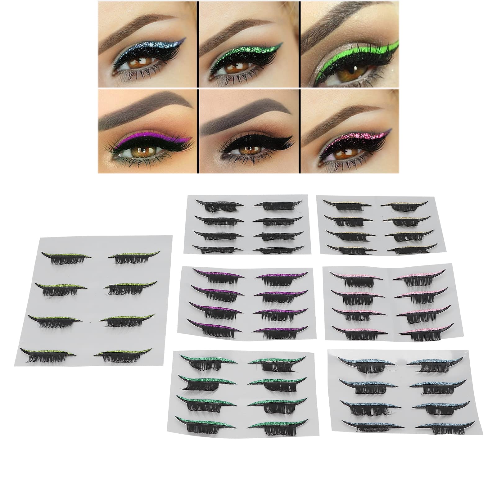 28 Pairs of False Eyelashes, 7 colors Reusable Eyelash Stickers Makeup Sticker Waterproof Eye Line Strip Stickers for Women Halloween Masquerade Carnival