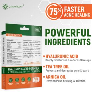 Acne Patches - Natural Hydrocolloid Bandages for Acne Spot Treatment - Cystic Acne Cover Patches with Salicylic, Hyaluronic Acids and Tea Tree Oil - Pimple Patches for Face - 120 Patches