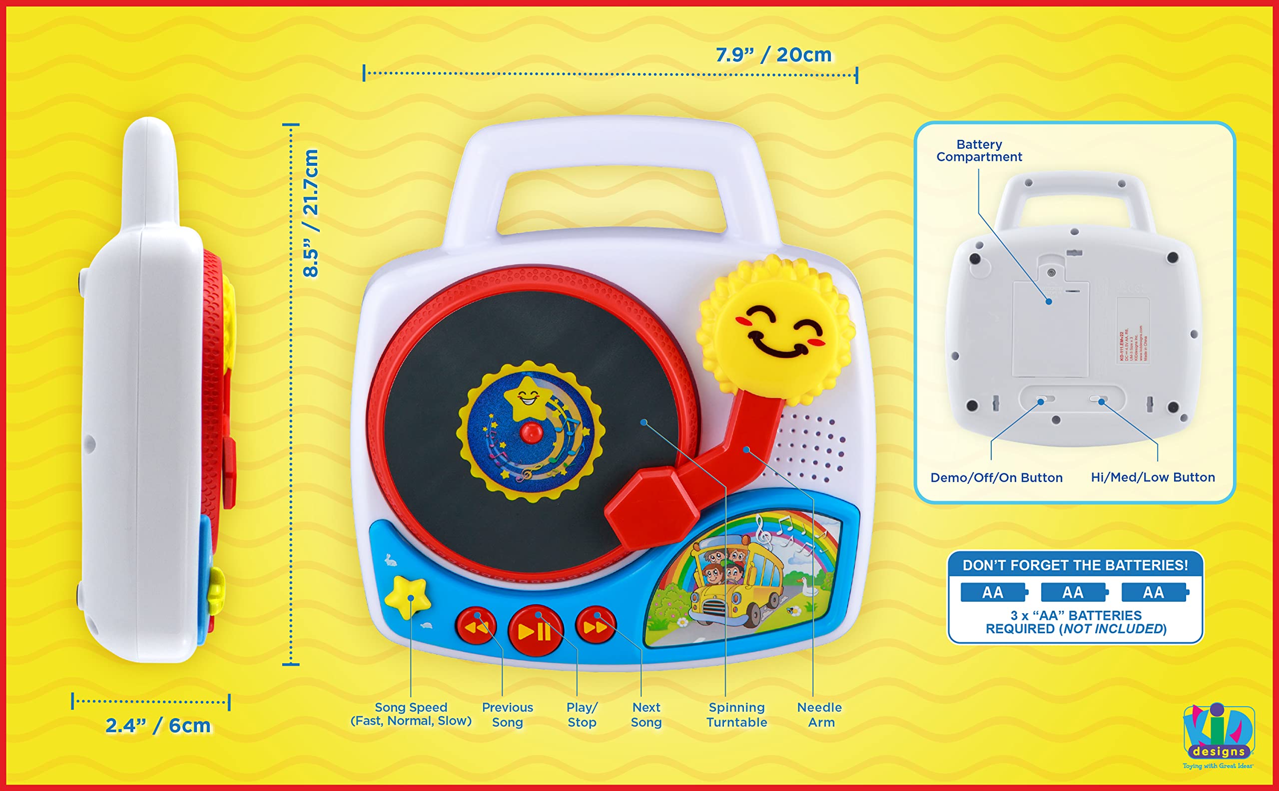 eKids Tiny Tunes Toy Turntable for Toddlers with Built-in Nursery Rhymes and Sound Effects, Musical Toy for Kids