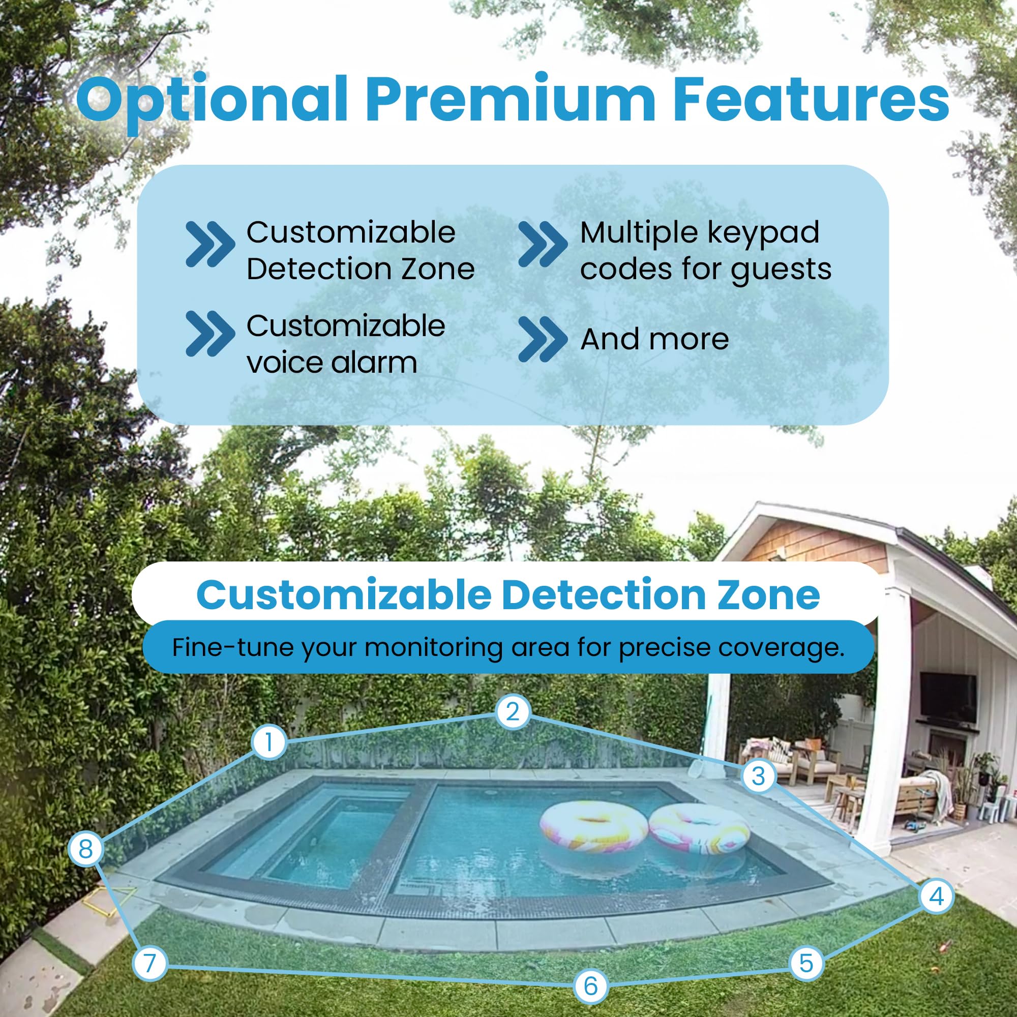 SwamCam Pool Alarm Camera - ASTM F2208 Certified - Wifi + App Operated Pool Alarms for Inground Pools and Above Ground - Sounds Onsite, In Home & Phone BEFORE Child Enters Pool - View Remotely Anytime