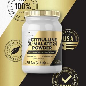 Carlyle L Citrulline Malate Powder | 3000mg | 2:1 | Unflavored | 1 Kg Container | Vegetarian, Non-GMO, Gluten Free