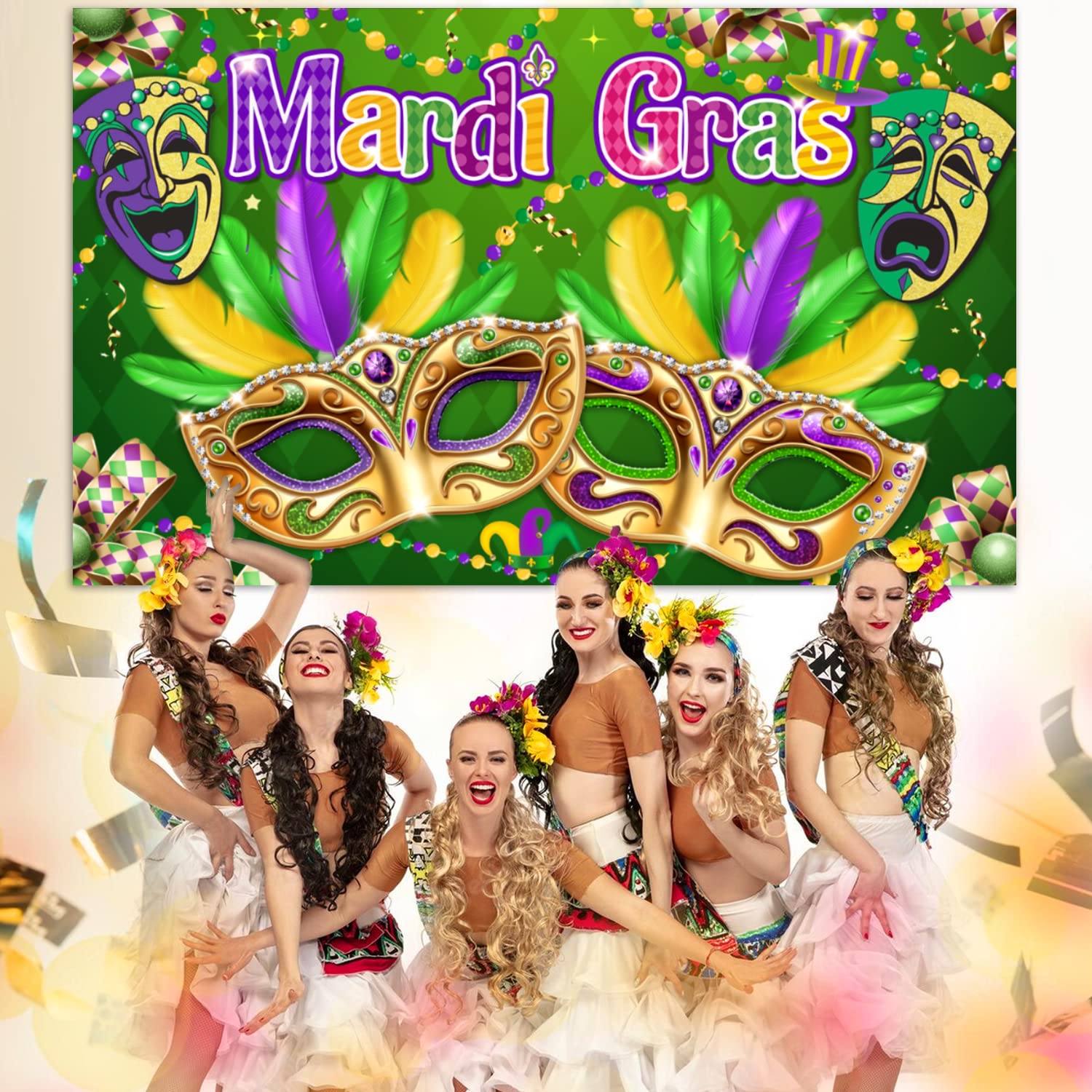 Large 71" X 43" Green Mardi Gras Banner, Mardi Gras Decorations for Party, Mardi Gras Party Decorations Mardi Gras Backdrop, Mardi Gras Party Supplies for Masquerade tineit