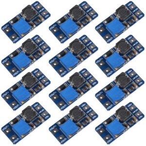 12pcs dc-dc step up boost converter mt3608 module 2a adjustable step up voltage regulator board input voltage 2v-24v to 5v-28v output voltage (without usb connector)