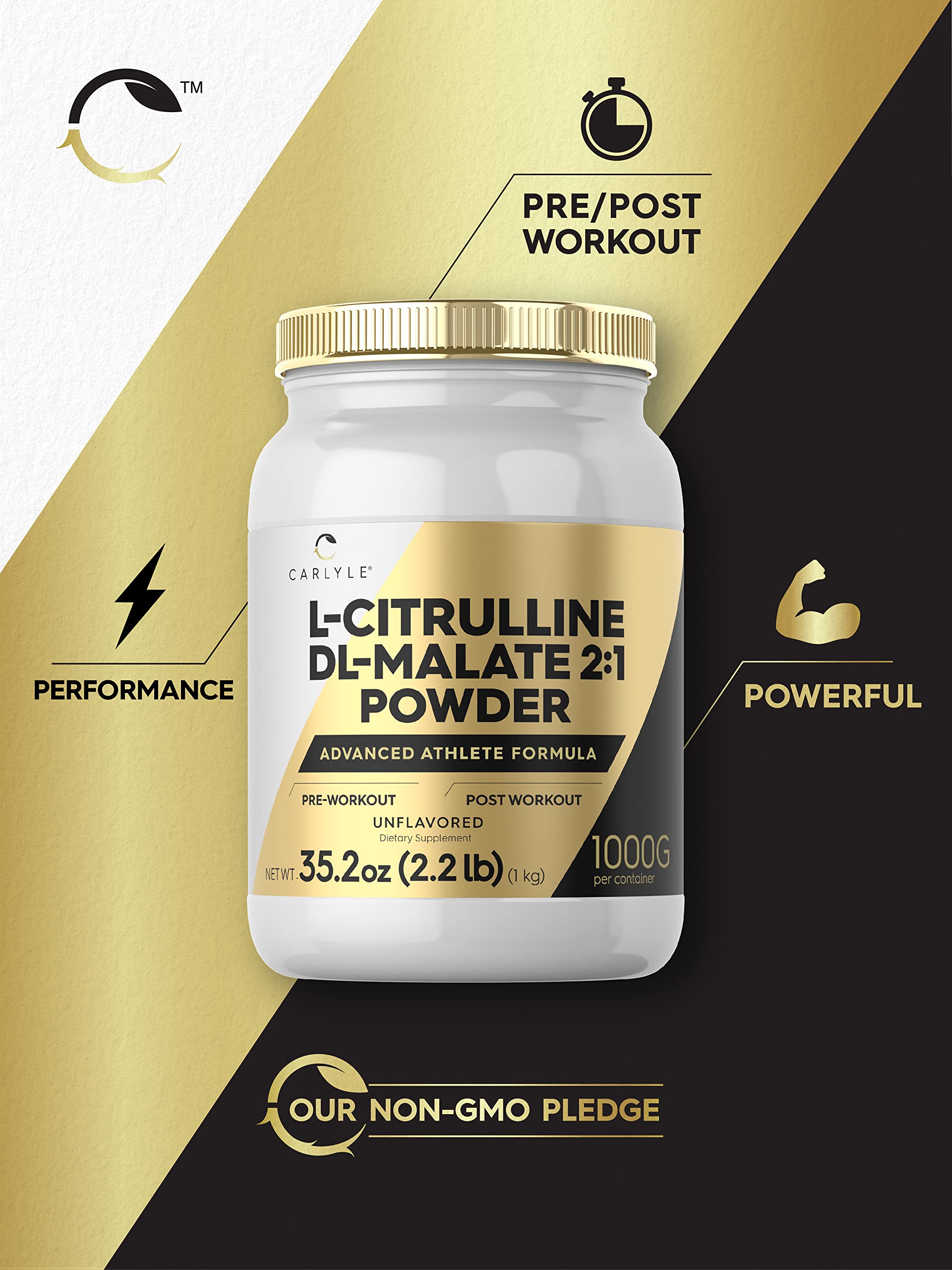 Carlyle L Citrulline Malate Powder | 3000mg | 2:1 | Unflavored | 1 Kg Container | Vegetarian, Non-GMO, Gluten Free