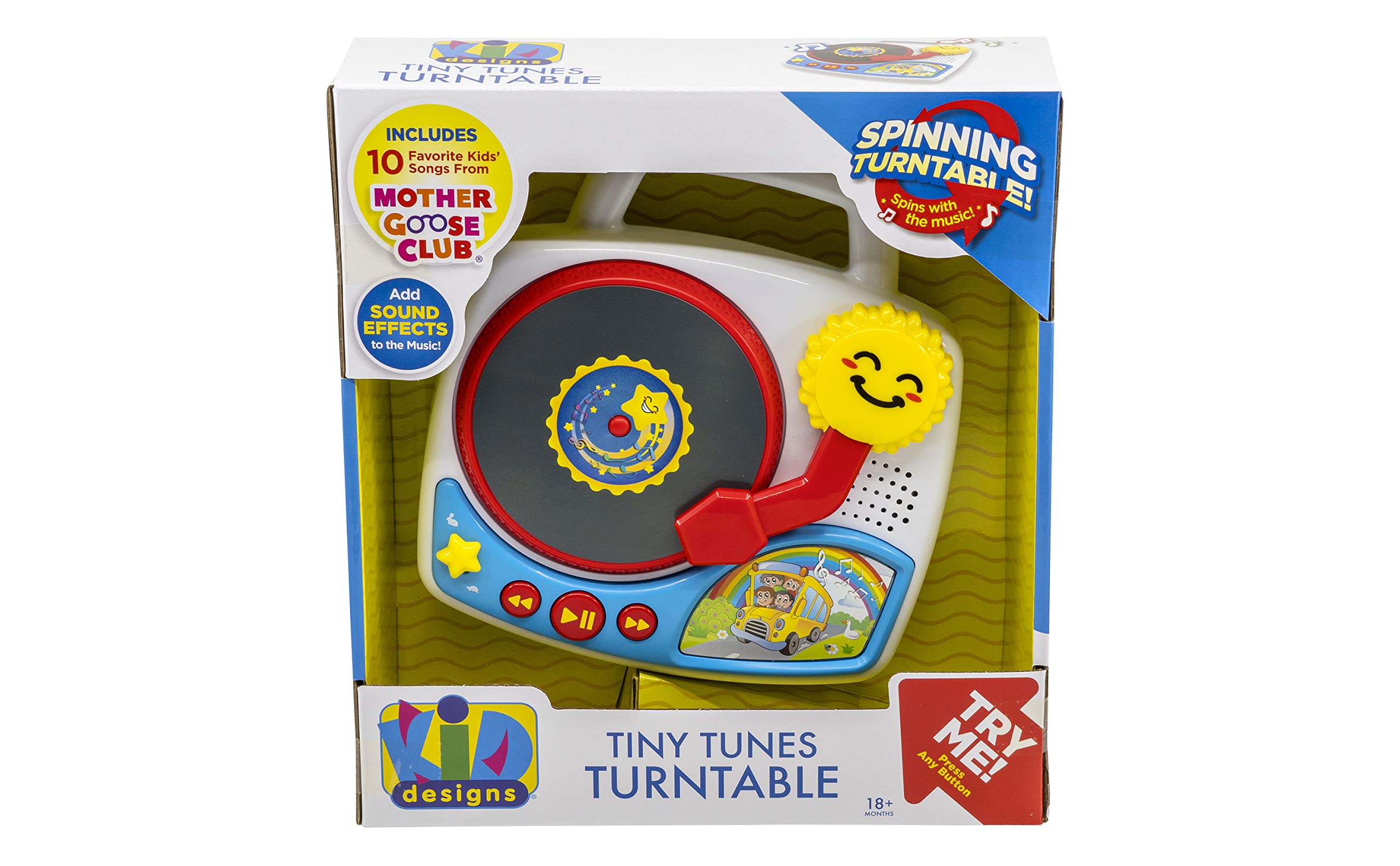 eKids Tiny Tunes Toy Turntable for Toddlers with Built-in Nursery Rhymes and Sound Effects, Musical Toy for Kids