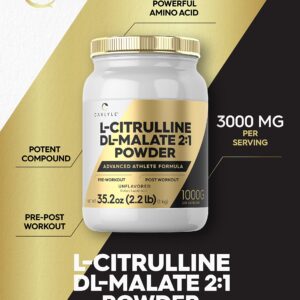 Carlyle L Citrulline Malate Powder | 3000mg | 2:1 | Unflavored | 1 Kg Container | Vegetarian, Non-GMO, Gluten Free