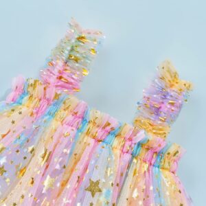 Toddler Baby Girl Sequins Dress Sleeveless Rainbow Stars Print Mesh Tulle Dress Summer Layered Princess Cake Dress (Colorful Cake Dress, 4-5T)