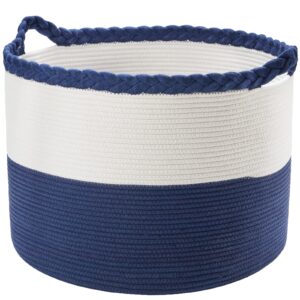 turnextte xxxxlarge cotton rope basket, 22'' x16'' super large blanket storage basket, large woven laundry basket with reinforced handles, cotton rope basket for storage, for toys, pillows, blue