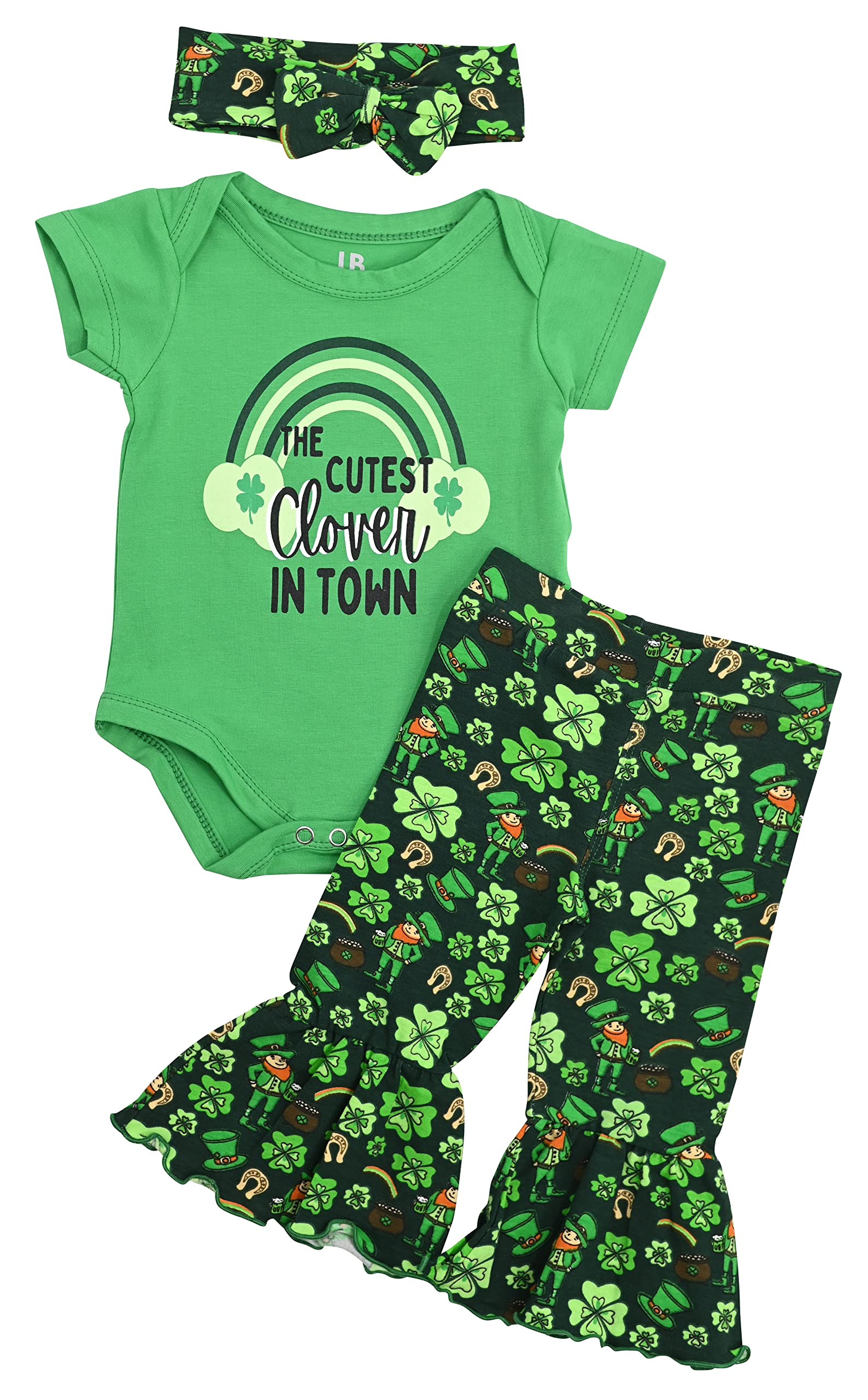 Unique Baby Girls St Patricks Cutest Clover In Town Layette Set (9M, Green)