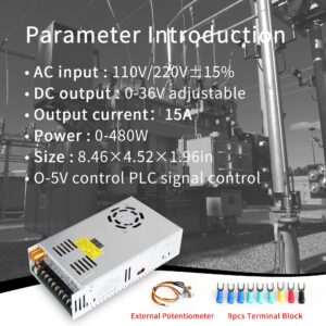 480W 36V DC Power Supply Adjustable DC Power Voltage Converter, AC 110V-220V to DC 0-36V Module Switching Power Supply Digital Display 480W Voltage Regulator Transformer Built in Cooling Fan