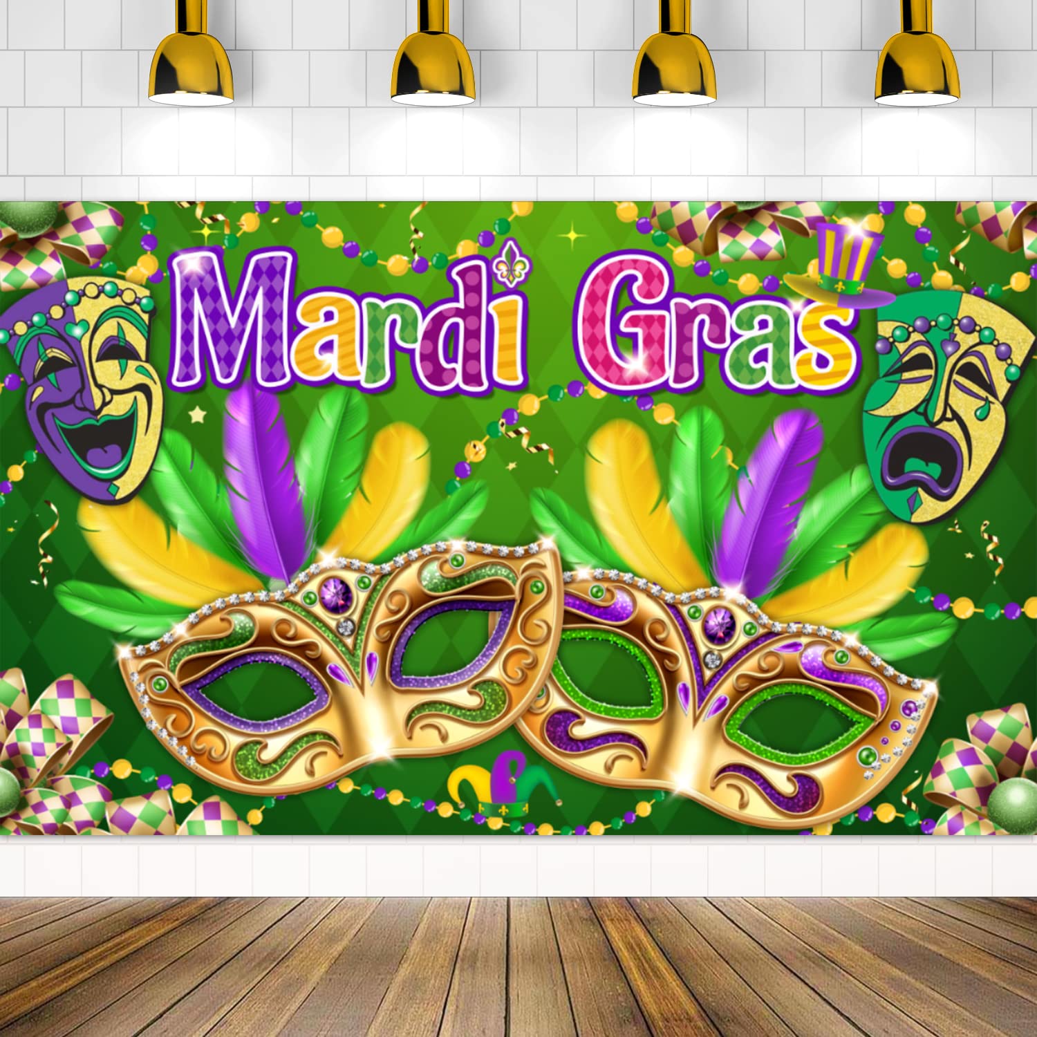 Large 71" X 43" Green Mardi Gras Banner, Mardi Gras Decorations for Party, Mardi Gras Party Decorations Mardi Gras Backdrop, Mardi Gras Party Supplies for Masquerade tineit