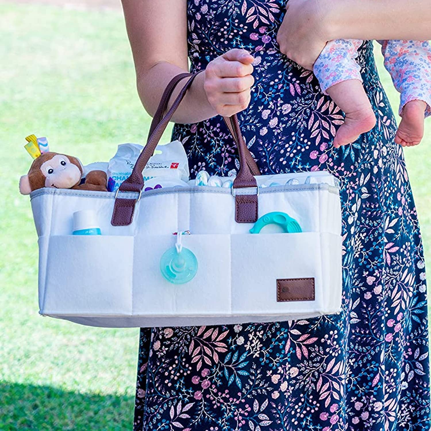 Portable Baby Diaper Toy Caddy Organizer Bin for Nursery Essentials, Car, or On the Go with Handles