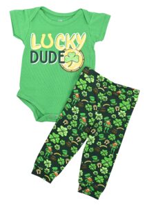 unique baby boys st patricks day lucky dude matching layette set (6m, green)