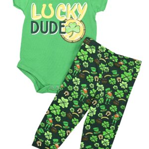 Unique Baby Boys St Patricks Day Lucky Dude Matching Layette Set (6M, Green)