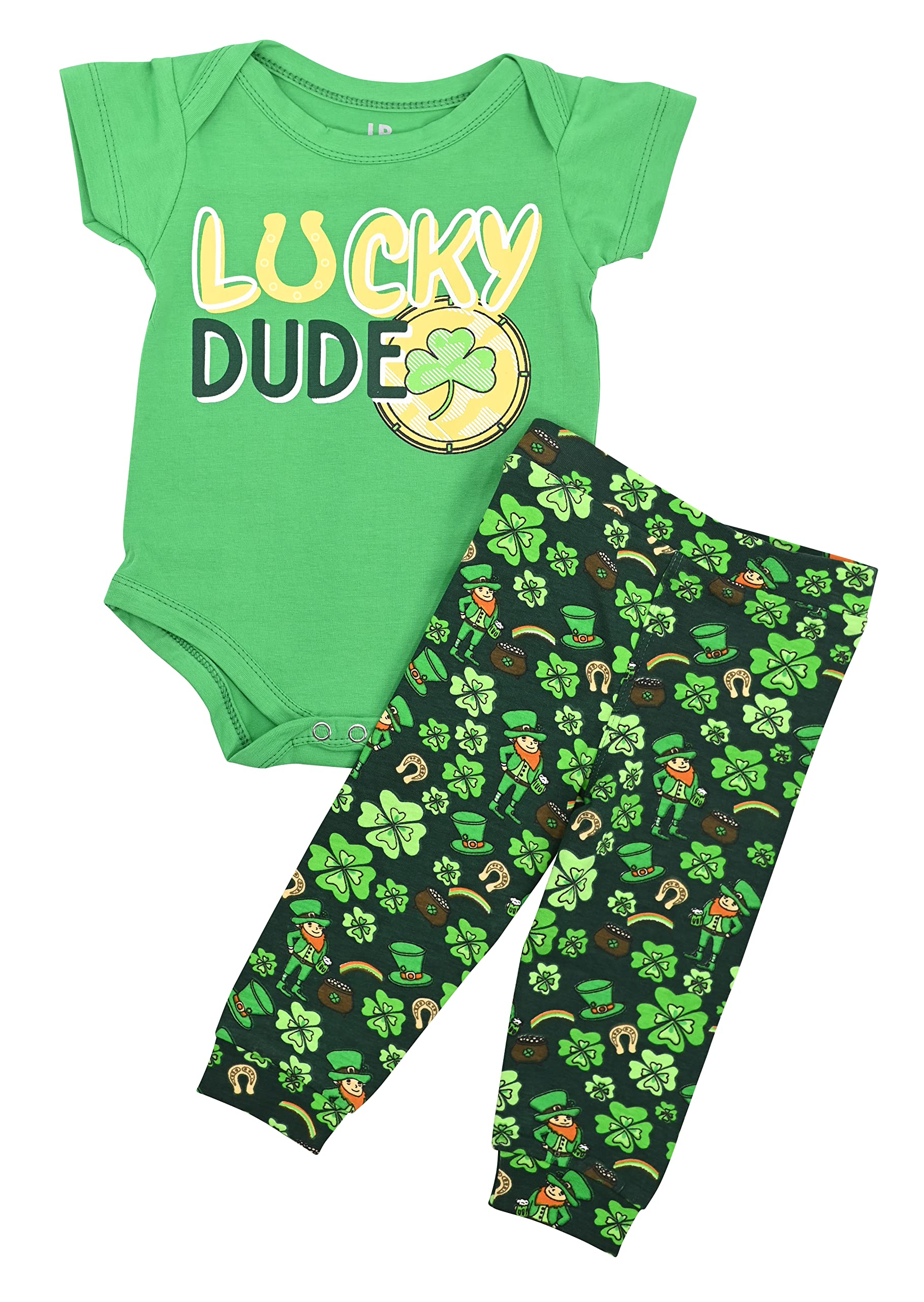 Unique Baby Boys St Patricks Day Lucky Dude Matching Layette Set (6M, Green)