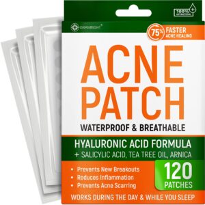 acne patches - natural hydrocolloid bandages for acne spot treatment - cystic acne cover patches with salicylic, hyaluronic acids and tea tree oil - pimple patches for face - 120 patches