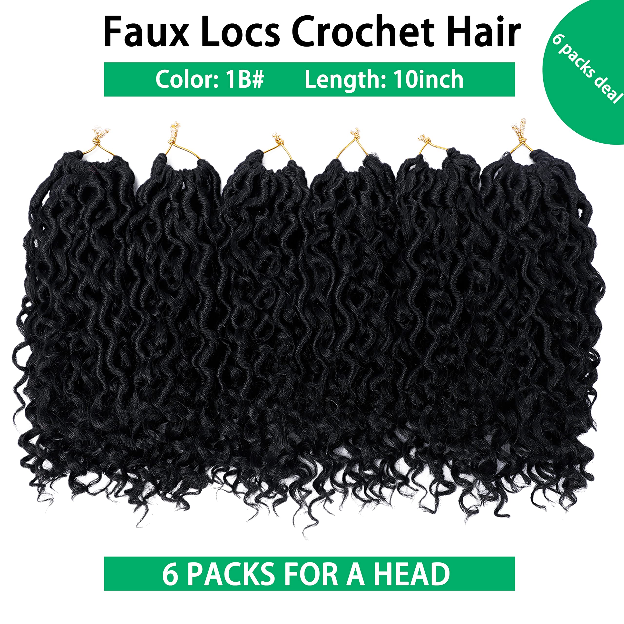 4 Packs Faux Locs Crochet Hair 36 Inches locs Super Long New Soft Locs Crochet Braids Pre-looped Curly Wavy Goddess Locs Braiding Hair for Women Synthetic Hair Extensions （18 strands/pc，#1B）