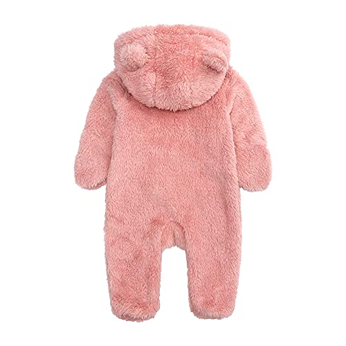 Lamgool Newborn Baby Fleece Jumpsuit Hooded Bear Ears Footies Unisex Girls Boys Romper Snowsuit for Fall Winter 0-3M