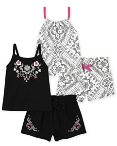 the children's place baby and toddler girls sleeveless tank top and shorts set 4-pack, paisley/paisley & floral, 5t