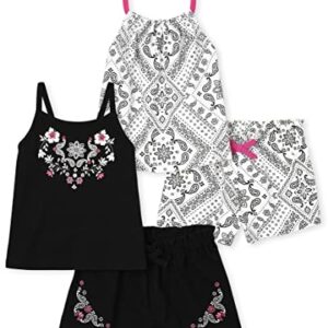 The Children's Place Baby and Toddler Girls Sleeveless Tank Top and Shorts Set 4-Pack, Paisley/Paisley & Floral, 5T