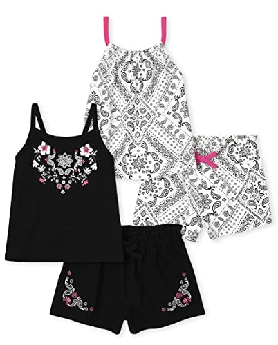 The Children's Place Baby and Toddler Girls Sleeveless Tank Top and Shorts Set 4-Pack, Paisley/Paisley & Floral, 5T