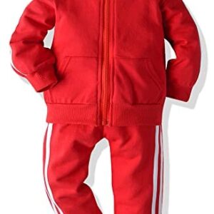 CRAZY GOTEND Toddlers Boys Outfit Set Long Sleeve Casual Sweatsuit 2 Pack Kids Clothing Athletic Clothes Zip With Pockets Red 18-24 Months/90