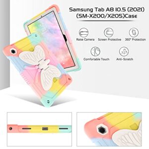 DOMAVER Galaxy Tab A8 Case Samsung Tab A8 Case 10.5 Inch with Butterfly Stand Shockproof Rugged Kids Friendly Silicone Heavy Duty Cover- Colorful Pink