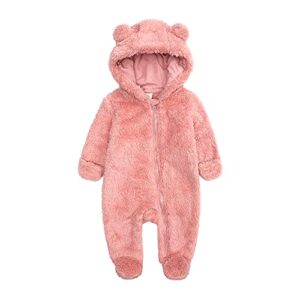 lamgool newborn baby fleece jumpsuit hooded bear ears footies unisex girls boys romper snowsuit for fall winter 0-3m